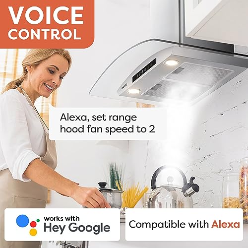 Wall Mount Range Hood 30 inch 450 CFM, Smart Range Hood with Voice ...