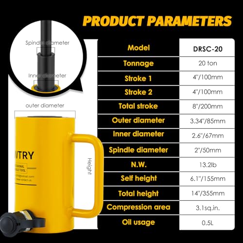 NEWTRY 20 ton Hydraulic Ram Jack Multi-Section Stroke Portable ...