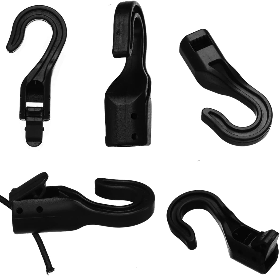 LifCratms 12Pcs Bungee Terminal End Tabbed Hooks, Black 6mm Rope Hole ...