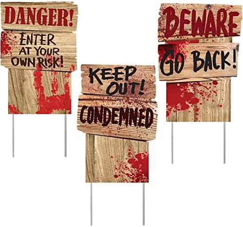 Amazon.com : Halloween Decorations Beware Yard Signs with Stakes, 15"× ...