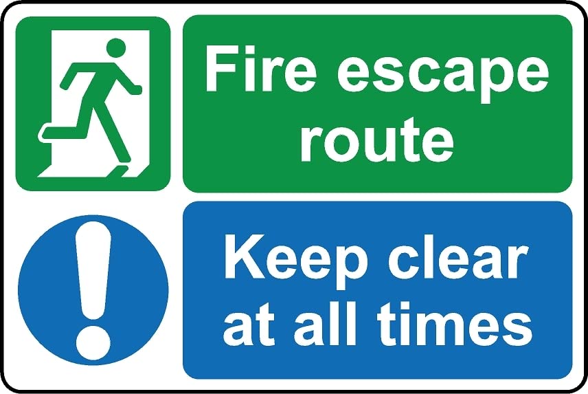 Fire escape route keep clear at all times safety sign - Self adhesive ...