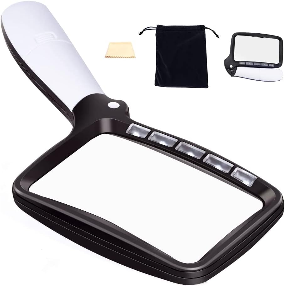 Stickerboy Rectangular Magnifying Glass with Light Magnifier Foldable ...