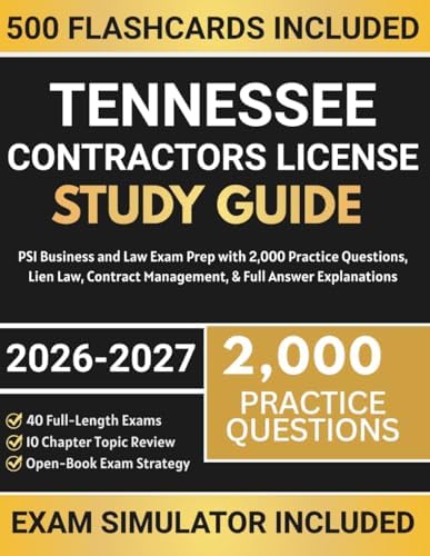 Tennessee Contractors License Study Guide: PSI Business and Law Exam ...