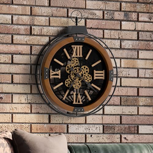 Driini 24 Inch Large Rustic Farmhouse Gear Clock with Moving Gears ...