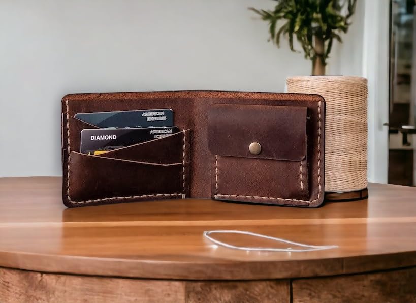 Handmade Leather Bifold Wallet with Coin Pocket, Bifold Wallet, Bifold ...