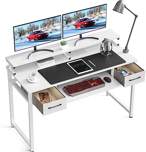 ODK Computer Desk with Drawers, 48 Inch Office Desk with Keyboard Tray ...