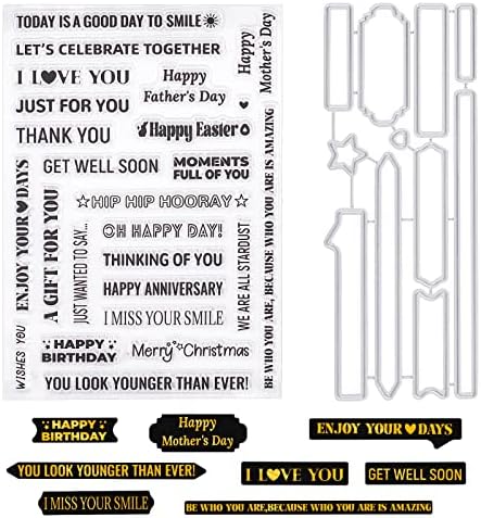 Amazon.com: ORIGACH Sentiments Words Clear Stamps and Die Sets for DIY ...