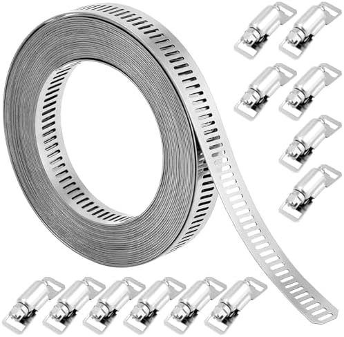 QWORK® 304 Stainless Steel Clips, Hoses Clamps 5m/16.4ft with 12 ...