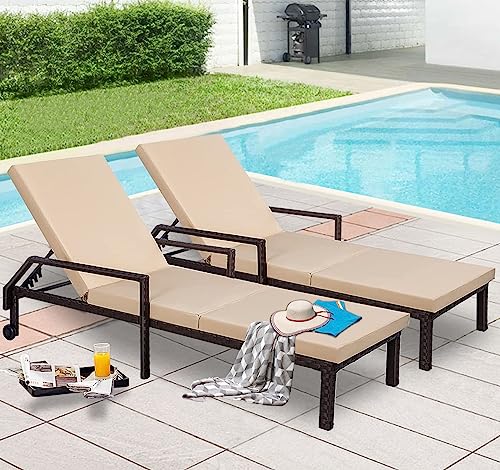 Do4U Patio Lounge Chairs Adjustable Chaise Lounge Outdoor PE Rattan ...