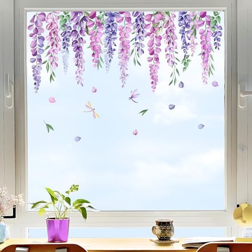 Amazon.com: Supzone Purple Flower Window Decals Double Sided Window ...