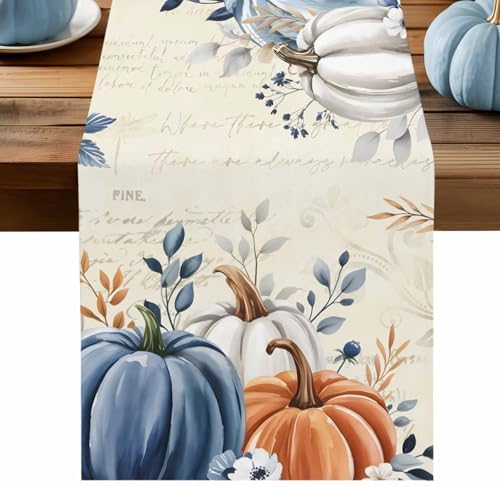 Amazon.com: Fall Table Runner 13x90 Inches Long Blue Pumpkin Table ...