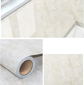 Amazon.co.jp: QQZSG 壁紙シール 大理石 60cm*5m リメイクシート 木目 ベージュ つや消し 60cmx10m のりつき壁紙 キッチン はがせる壁紙 防水 無毒 無臭 ...