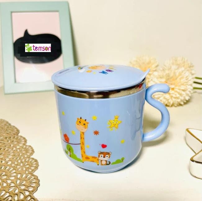 Buy TEMSON Milk Mug for Kids – Cartoon Design BPA Free Mug with Lid for ...