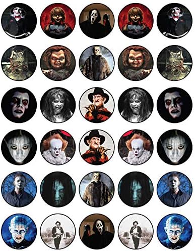 Amazon.com: 30 x Edible Cupcake Toppers Themed of Scary Horror Films ...