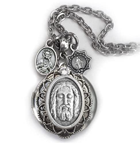 Amazon.com: The Holy Face of Jesus Locket Necklace, Christian ...