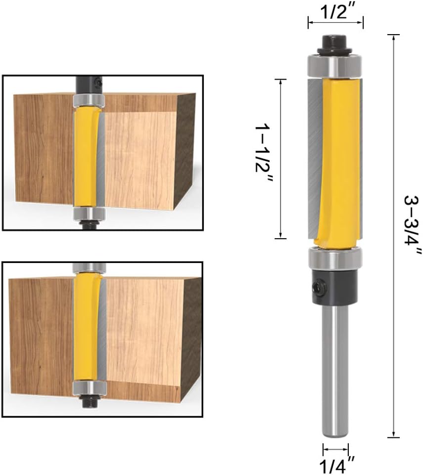 Mesee 1/4 Inch Shank Flush Trim Pattern Router Bit with Bearings Guide ...
