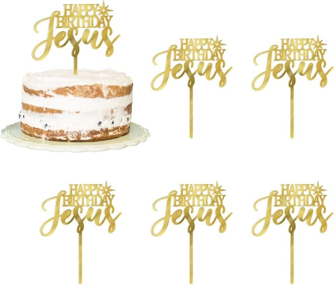 Amazon.com: FLORCMET Acrylic Happy Birthday Jesus Cake Toppers - Jesus ...