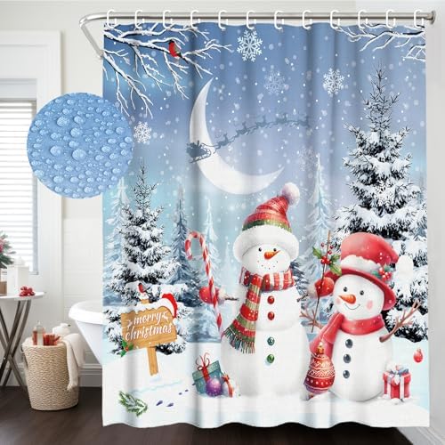 Amazon.com: MCKTOM Winter Christmas Snowman Shower Curtain, Holiday ...