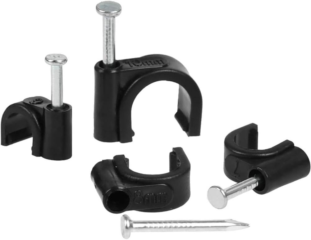 400PCS Round Black Cable Clips,Cable Clips Assortment, 6/7/8/10mm Steel ...