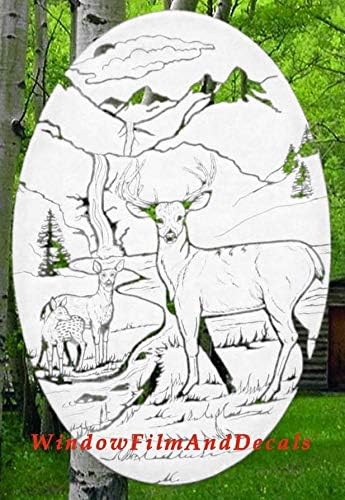 Amazon.com: Deer Scene Oval Etched Window Decal Vinyl Glass Cling - 15 ...