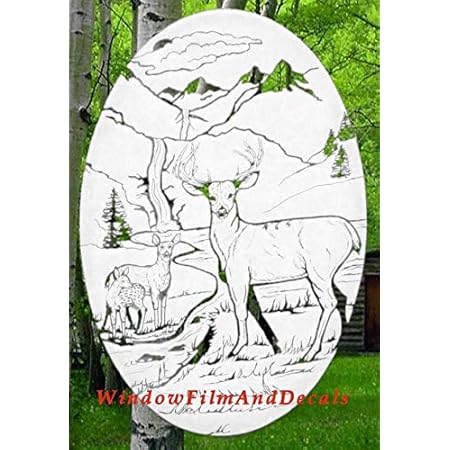 Amazon.com: Deer Scene Oval Etched Window Decal Vinyl Glass Cling - 21 ...
