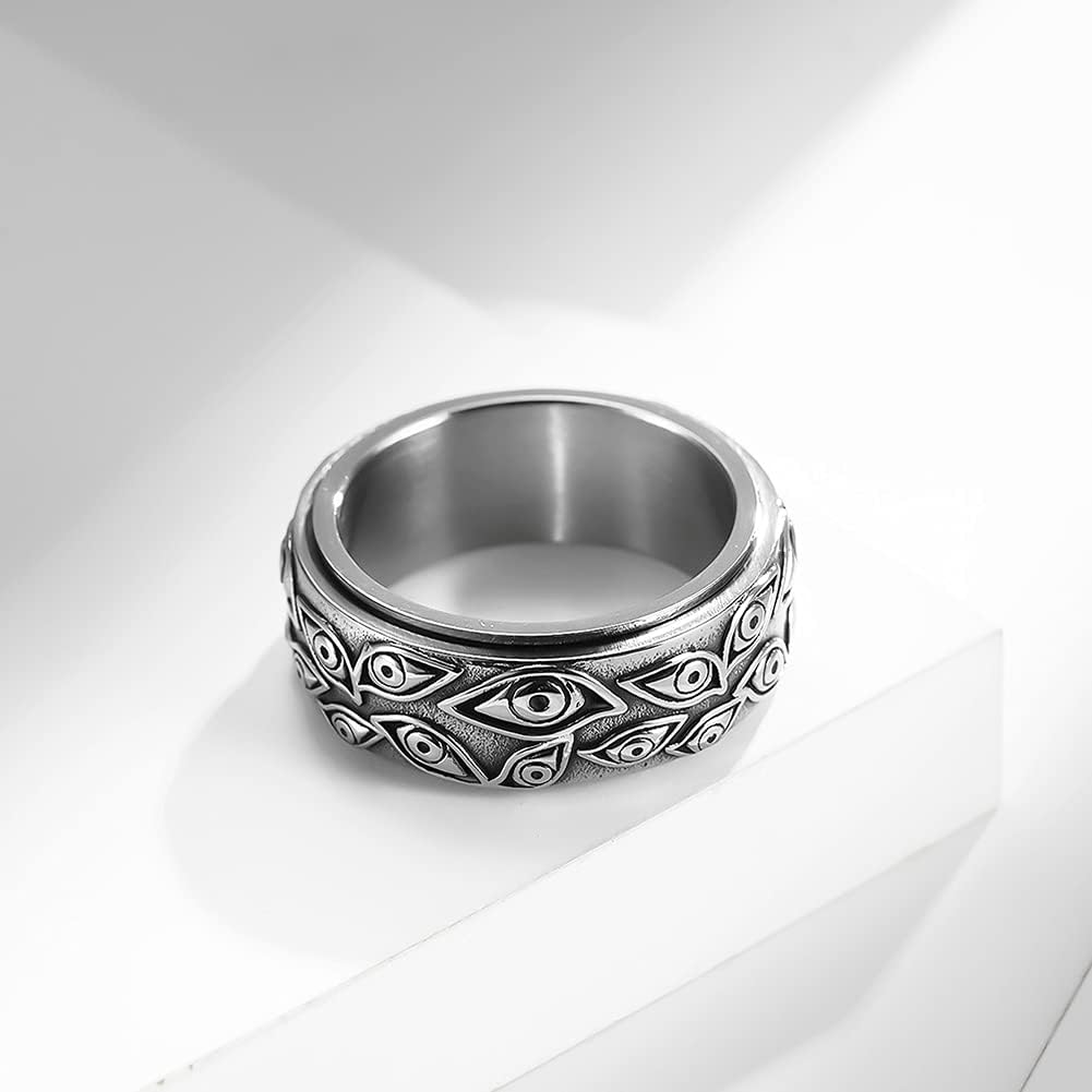 Buy Nylry Titanium Stainless Steel Spinner Ring Eye of God Ring Vintage ...