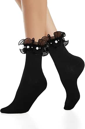Amazon.com: Benefeet Sox Lace Ruffle Socks with Pearl for Women Big ...