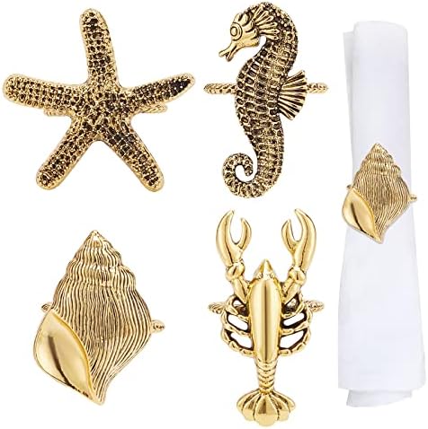 Amazon.com: GORGECRAFT 4 Styles Nautical Napkin Rings Sea Animals Theme ...
