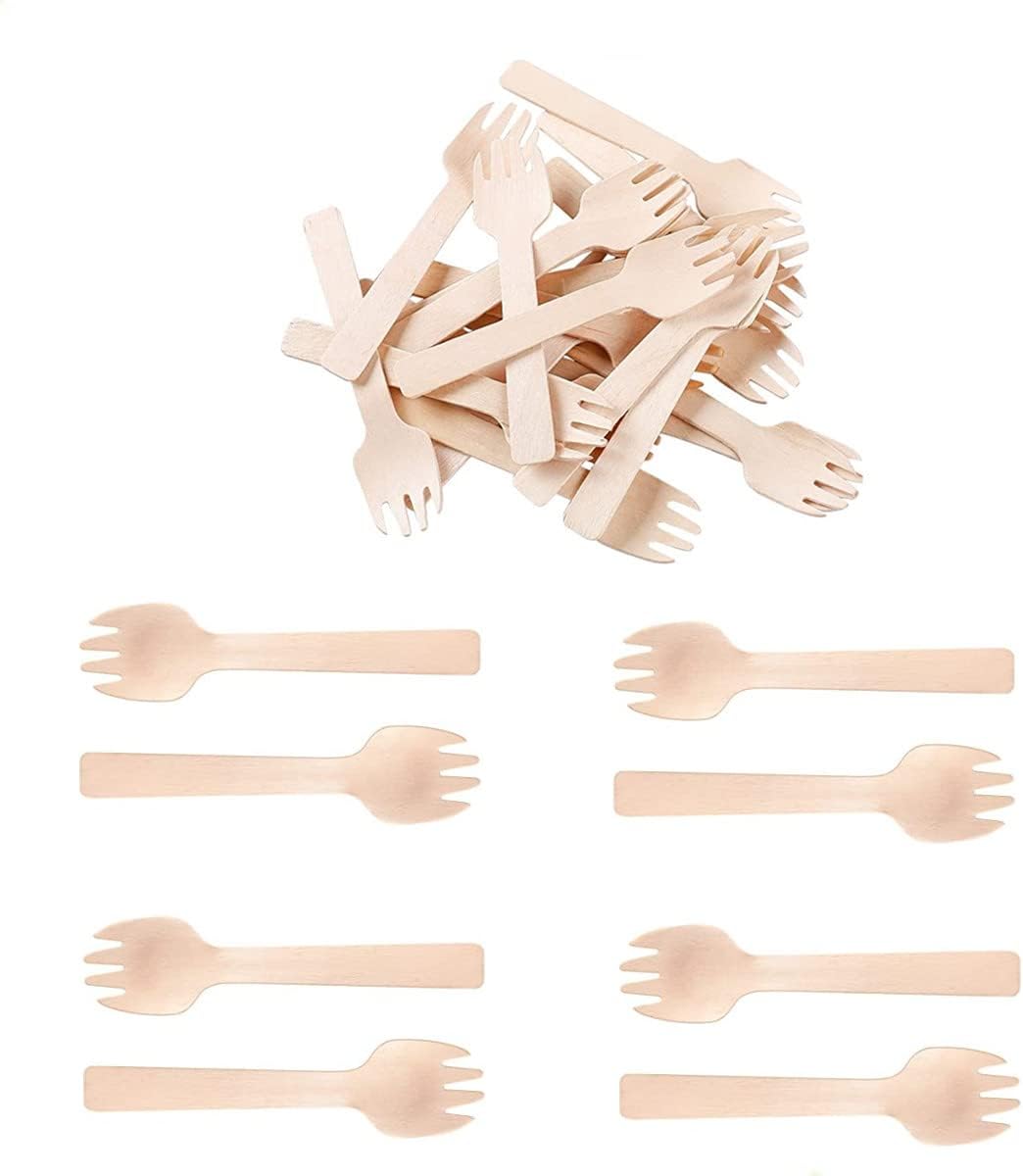 Amazon.com: Mini Wooden Spork, 100PCS Bamboo Forks, Disposable Wooden ...