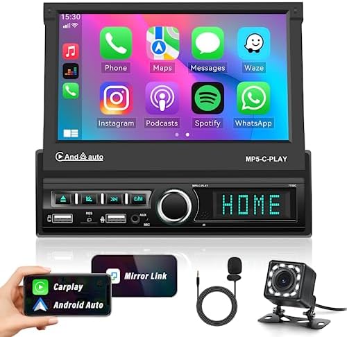 Single Din Autoradio mit Carplay und Android Auto, 7 Zoll Touchscreen ...