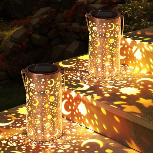Kingsyard 2 Pack Solar Lanterns for Outdoor Hanging, Heavy Duty Metal ...