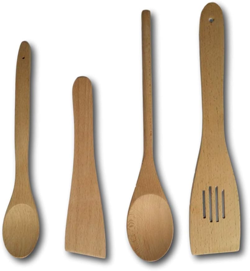 6 PC Set Wooden Spoons & SPATULAS 2 X 12" & 2 X 10" Spoons & 2 x 12 ...