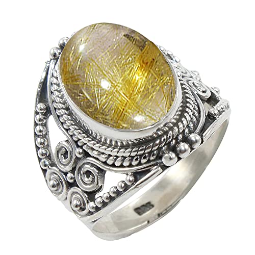 Amazon.com: Fine Sterling Silver Ring For Womens Natural Golden Rutile ...
