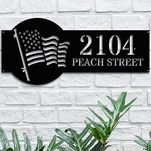 Amazon.com: American Flag Metal House Number Sign, Custom House Address ...