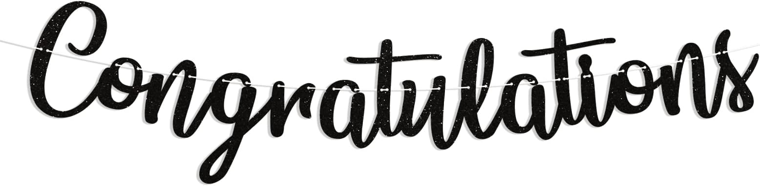 Amazon.com: Black Glitter Congratulations Banner, Celebrate Banner ...