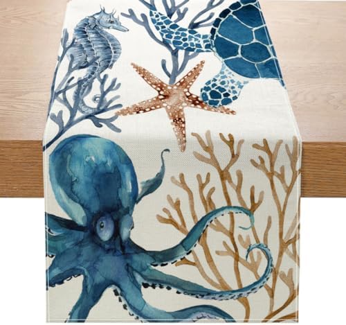 Amazon.com: Avoik Summer Mode Seashell Table Runner Ocean Themed ...