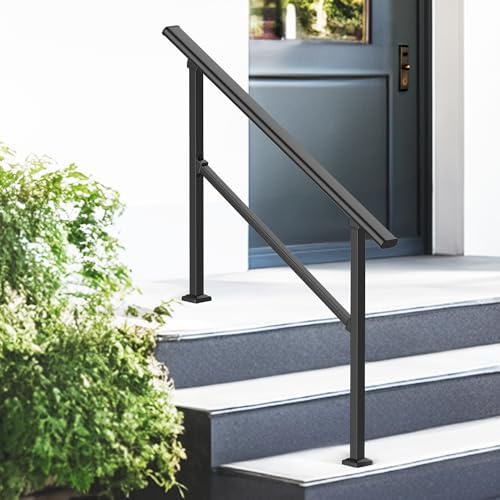 ZeroPone Upgrade 3 Steps Outdoor Handrail for Outdoor Steps, Black ...