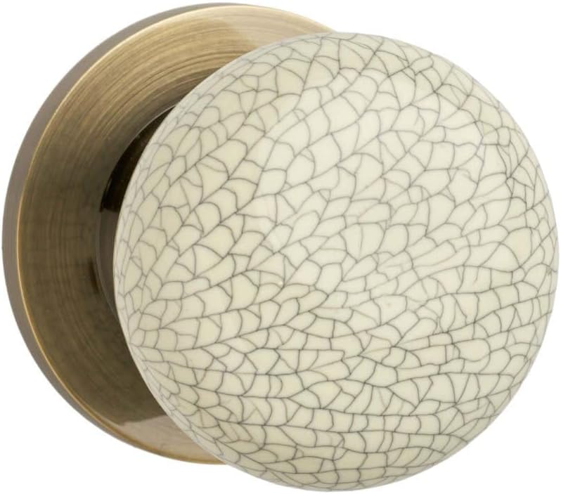 Designer Levers - Ceramic Rim Door Knob - Antique Brass Rose/Crackled Cream Knob - 1 Pair ...