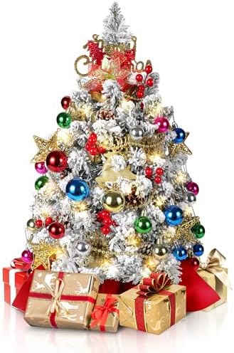 Amazon.com: 2FT Mini Flocked Christmas Tree, Small Christmas Tree with ...