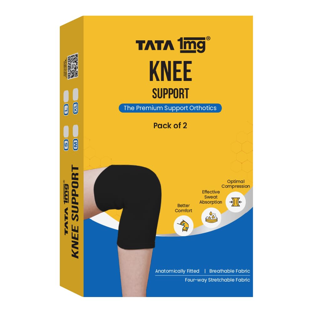 Tata 1mg Knee Cap Black Edition for Sports, Exercise & Pain Relief ...