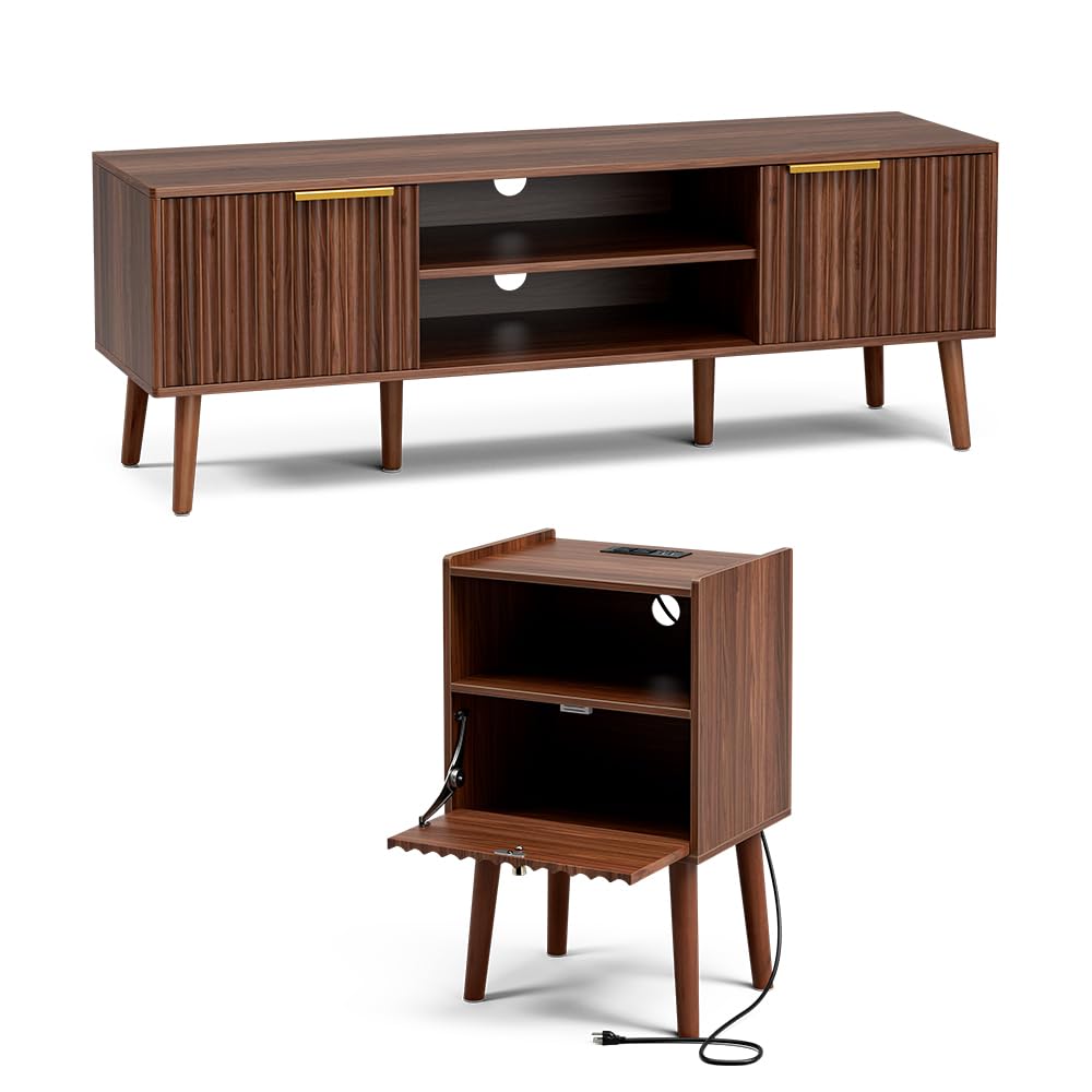 Amazon.com: LCRBOL Fluted TV Stand & Side Table Set, Entertainment ...