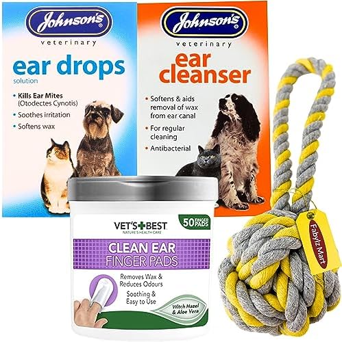 Dog Ear Cleaner, Ear Mite Treatment Bundle contains Johnsons Drops 15ml ...