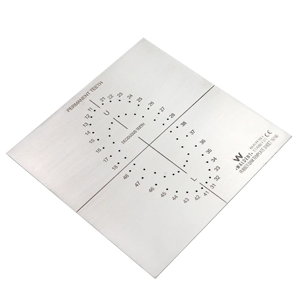 Waldent Stainless steel Rubber Dam Template Sheet markings for both ...