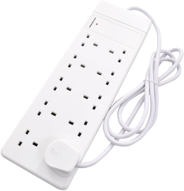 10-Way Extension Lead - Ten Gang Multi Plug Socket - Black/White Power ...