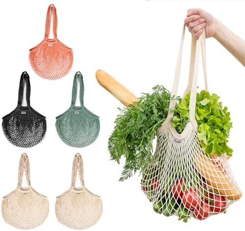 Amazon.com: MERCURHOUSE 5 pack Cotton String Shopping Bags Reusable ...
