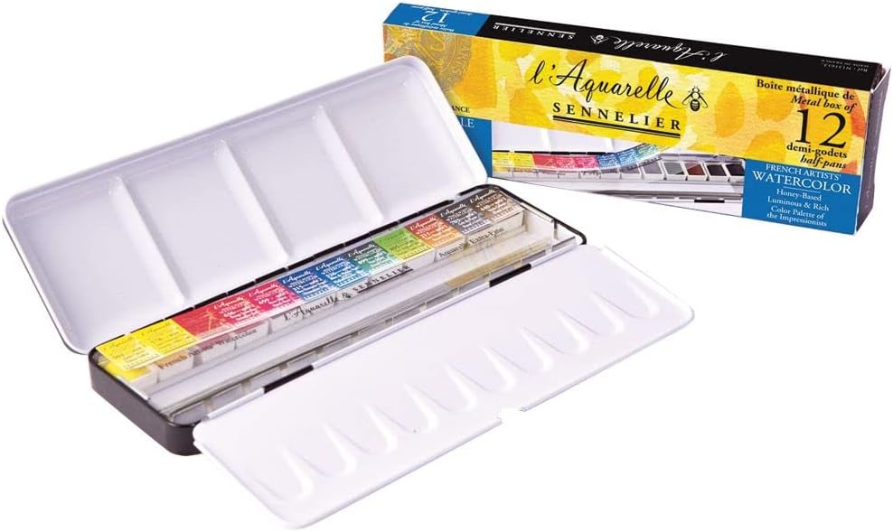 Boîte d'aquarelles extra-fines 12 demi-godets + 6 gratuits : Amazon.fr ...