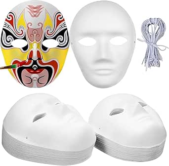 36Pcs Paper Craft Masks, DIY Paper Mache Masks White Full Face Party ...