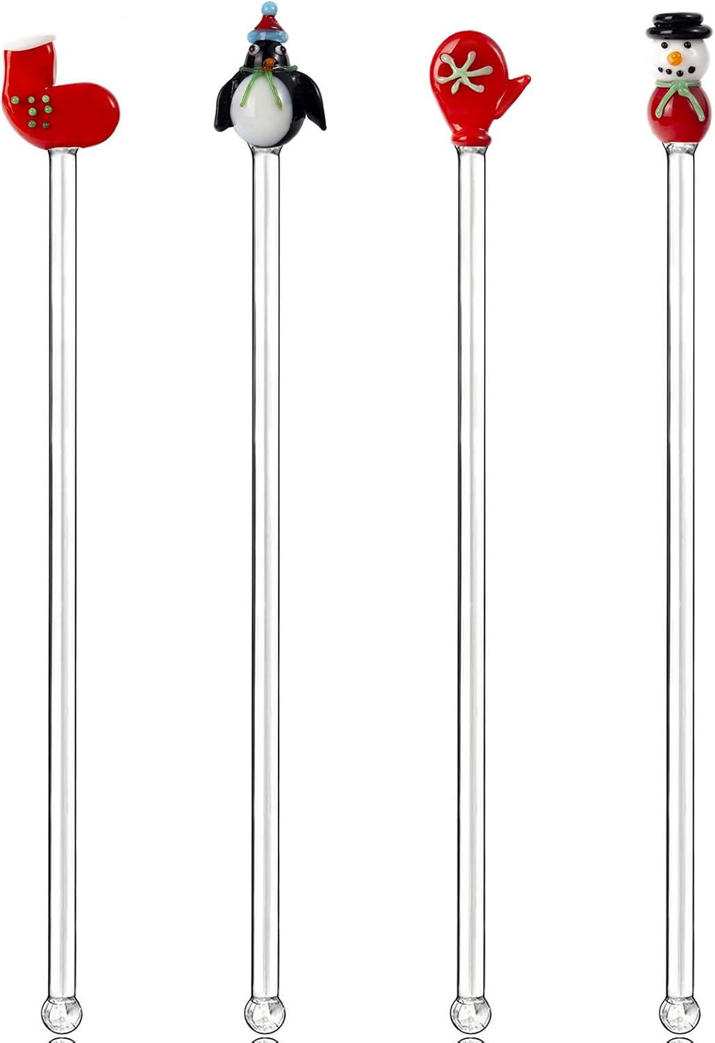 Amazon.com | Sonny Brook Hams, 4 Pieces Christmas Glass Swizzle Stick ...
