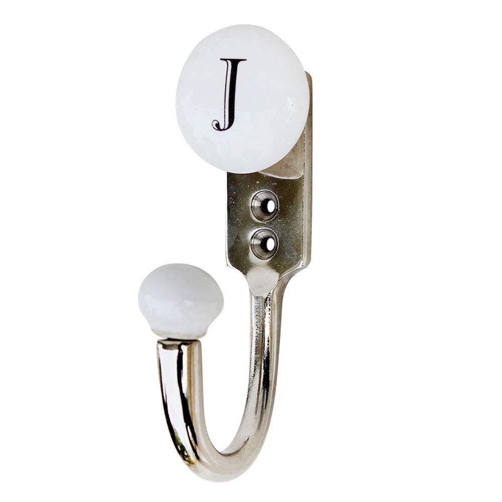 White Porcelain Letter B Wall Hook Shiny Nickel