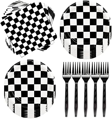 Amazon.com: 60Pcs Race Car Black and White Checkered Party Supplies ...